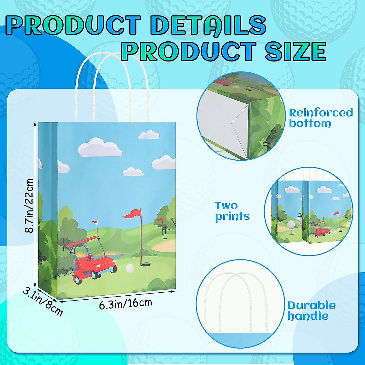 Sinmoe Golf Party Gift Goodie Treat Candy Favor Bags Golf Themed Birthday Party Gift Supplies Paper Bags Decorations Favors(36 Pcs)