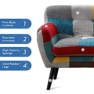 Bonzy Home Modern Boho Loveseat Couch Sofa Chair for Living Room Bedroom, Upholstered Colorful Plaid Fabric 2-Seat Love Seat Sofa with Wood Leg for Small Space, One Loveseat
