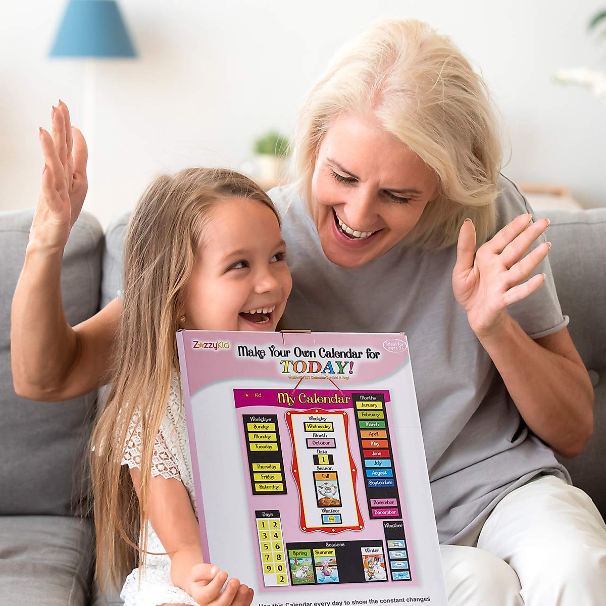 ZazzyKid Magnetic Calendar & Weather Chart for Kids - Preschool Daily Calendar Learning for Days of the Week, Months, Weather & Season Pink