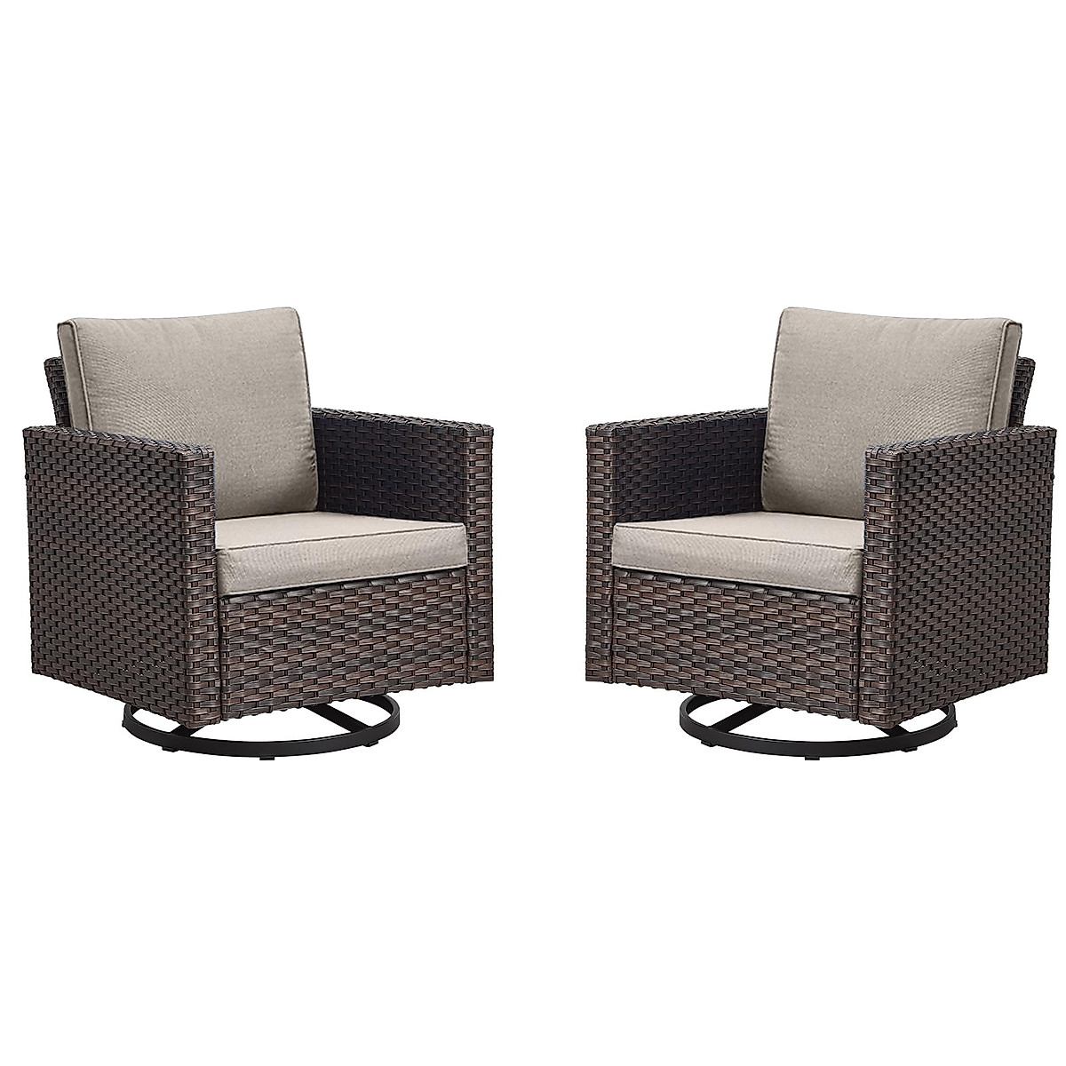 Rilyson Patio Chairs Rocking Swivel Chiar - Wicker Outdoor Patio Furniture Set of 2,PE Rattan Rocker Glider Chairs with Cushions for Outside Porch Deck Backyard Garden(Brown/Grey)