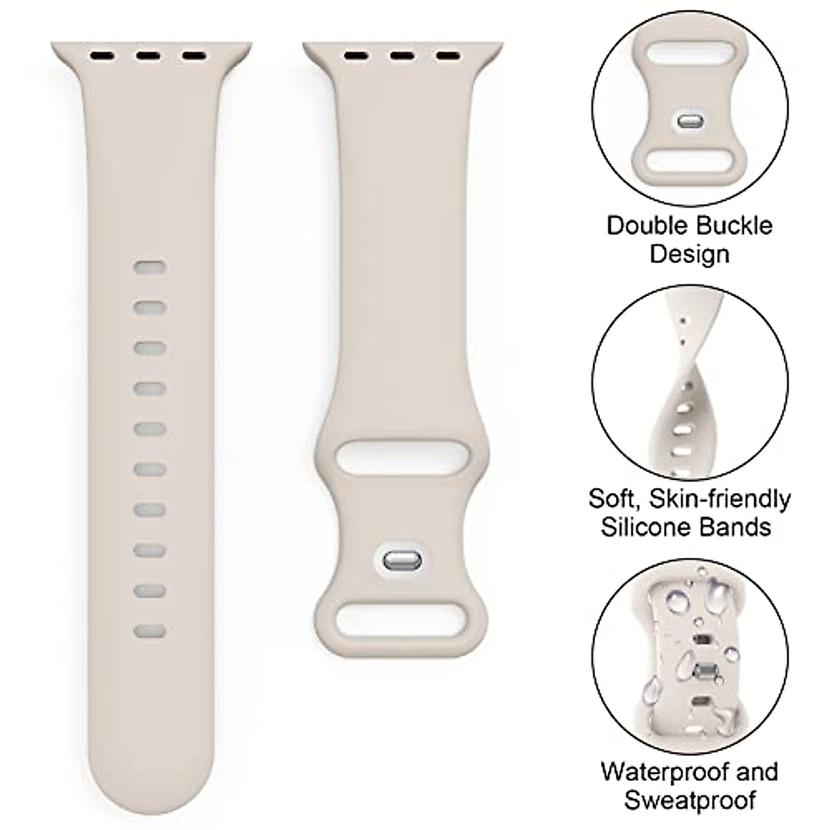 QRose Sprot Bands Compatible with Apple Watch 38mm 40mm 41mm 42mm 44mm 45mm 49mm, Soft Replacement Silicone Sport Strap Wristbands for iWatch Series Utral 8/7/6/5/4/3/2/1 SE Women Men, Starlight