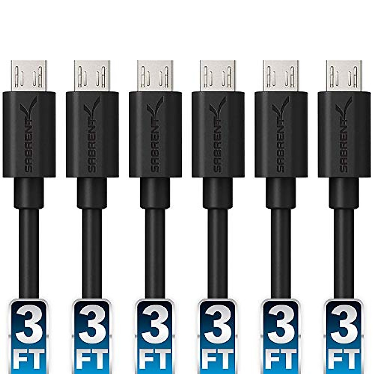 SABRENT [6-Pack 22AWG Premium 3ft Micro USB Cables High Speed USB 2.0 A Male to Micro B Sync and Charge Cables [Black] (CB-UM63)