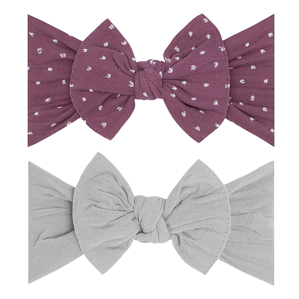 Baby Bling Bows Newborn to Little Girls Hair Bow - Shabby Dot and Classic Knot Headbands Toddlers Hair Accessories, One Size (2 Pack - Lilac Dot and Grey)