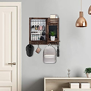 Dhmkfly Key Holder, Wall Mail Key Holder Wooden Hanging Mail Storage for Entryway Mail Holder, Wall Decorative with 5 Double Hooks and Chalkboard (Burnt Paulownia)