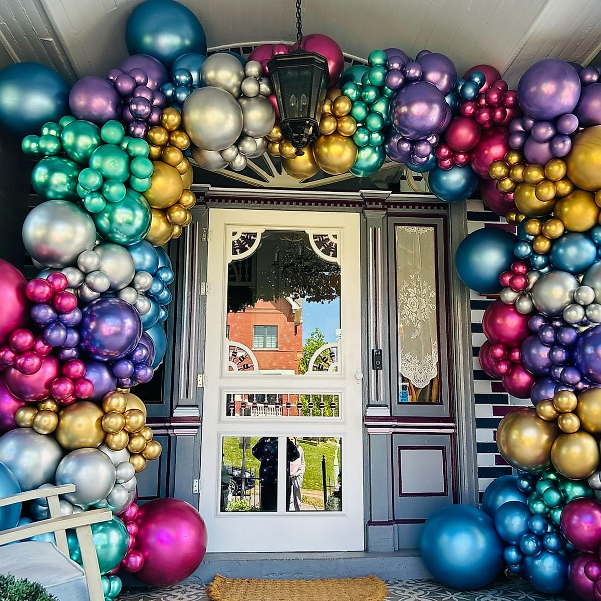 Chrome Balloon Arch Garland Kit for Disco Party Decorations,148Pcs Metallic Hot Pink Red Blue Gold Silver Disco Ball Balloons for 80s 90s Birthday Galaxy Graduation Prom New Year Party Decor