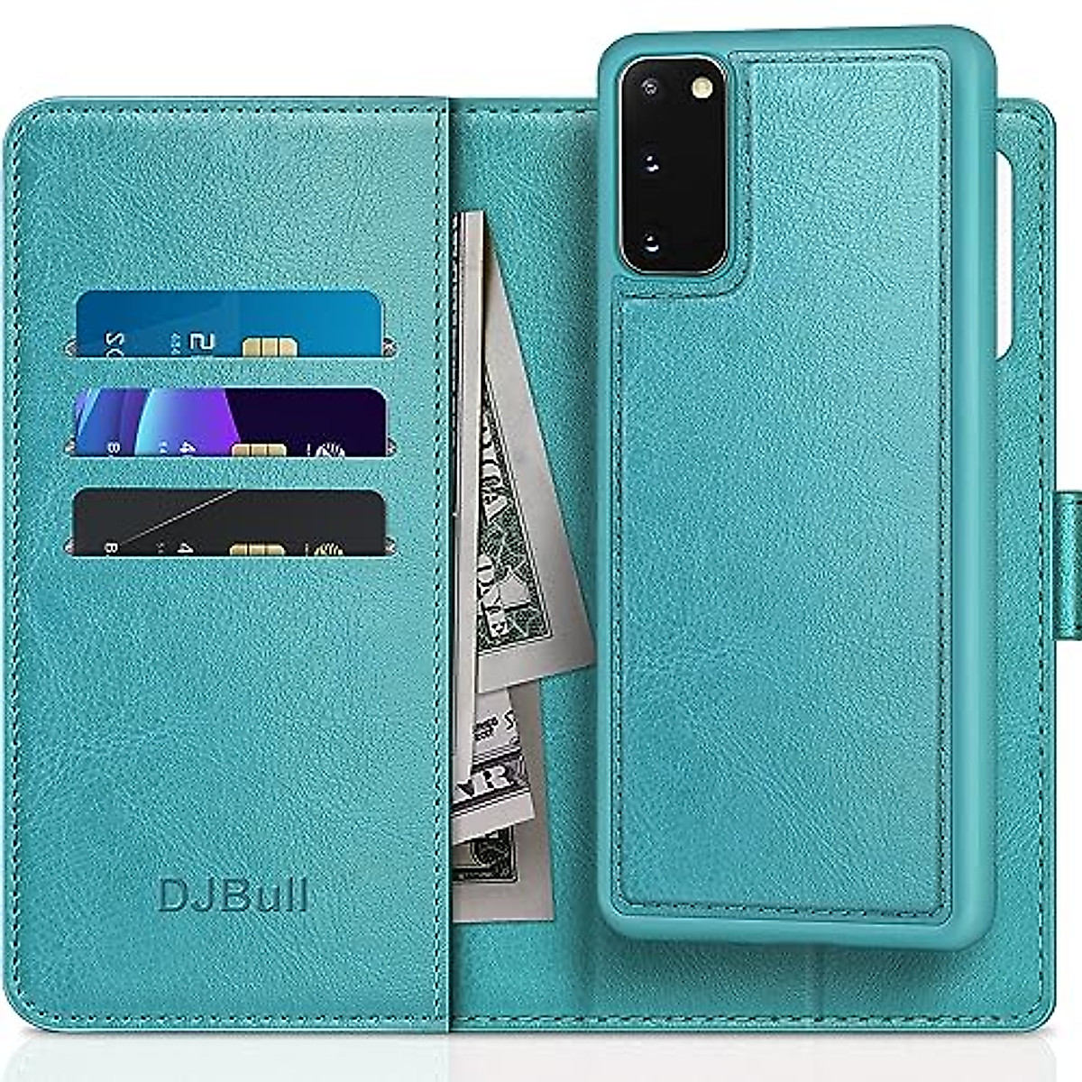 DJBull 2-in-1 Detachable for Samsung Galaxy S20+/S20 Plus 6.7 inch case with Credit Card Holder【RFID Blocking】,Flip Folio Book PU Leather Protective Cover Women Men for S20 Plus Phone case Blue Green