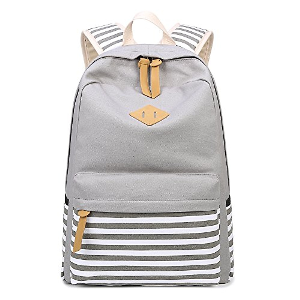 Abshoo Causal Canvas Stripe Backpack Cute Lightweight Teen Backpacks For Girls School Bag Set (Grey Set)