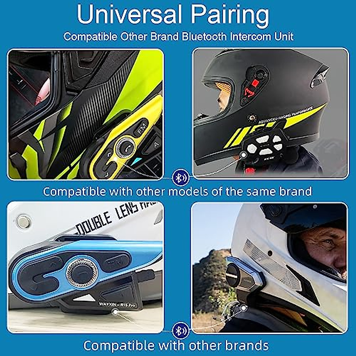 Motorcycle Bluetooth Helmet Bluetooth 2 PCS,5.0 Pairing Within 2000 Meters 8 People Online Intercom, 6 Color Replacement, with FM / IPX67 Waterproof / DSP&CVC Noise Reduction, Including 2 Microphones.