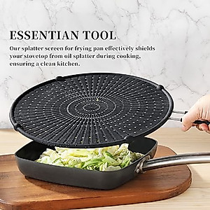 Splatter Screen for Frying Pan, Kaloo Grease Splatter Guard, Heat-Resistant Splatter Guards for Frying, Silicone Splatter Guard for Everyday Cooking, Dishwasher Safe (13inch,Black)