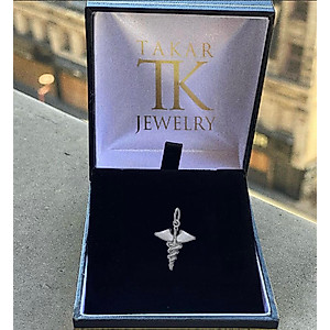 Takar Solid Sterling Silver Caduceus Symbol Pendant, Silver Pendant Charms, Sterling Silver Pendant For Women and Men. Caduceus Silver Jewelry MADE IN USA.