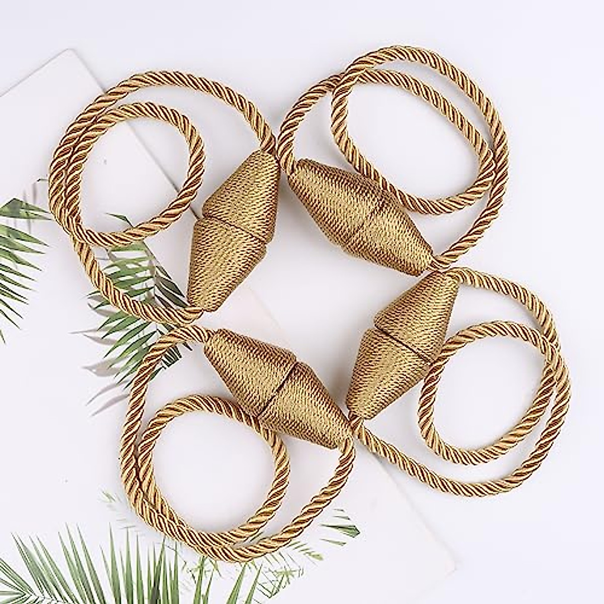 Groleca 4 Pack Magnetic Curtain Tiebacks Curtain Holdbacks Curtain Ties Curtain Pull Backs Modern Rope Tiebacks Drapery Holdbacks Tie Backs for Curtains (Gold,Cone-4 PCS)