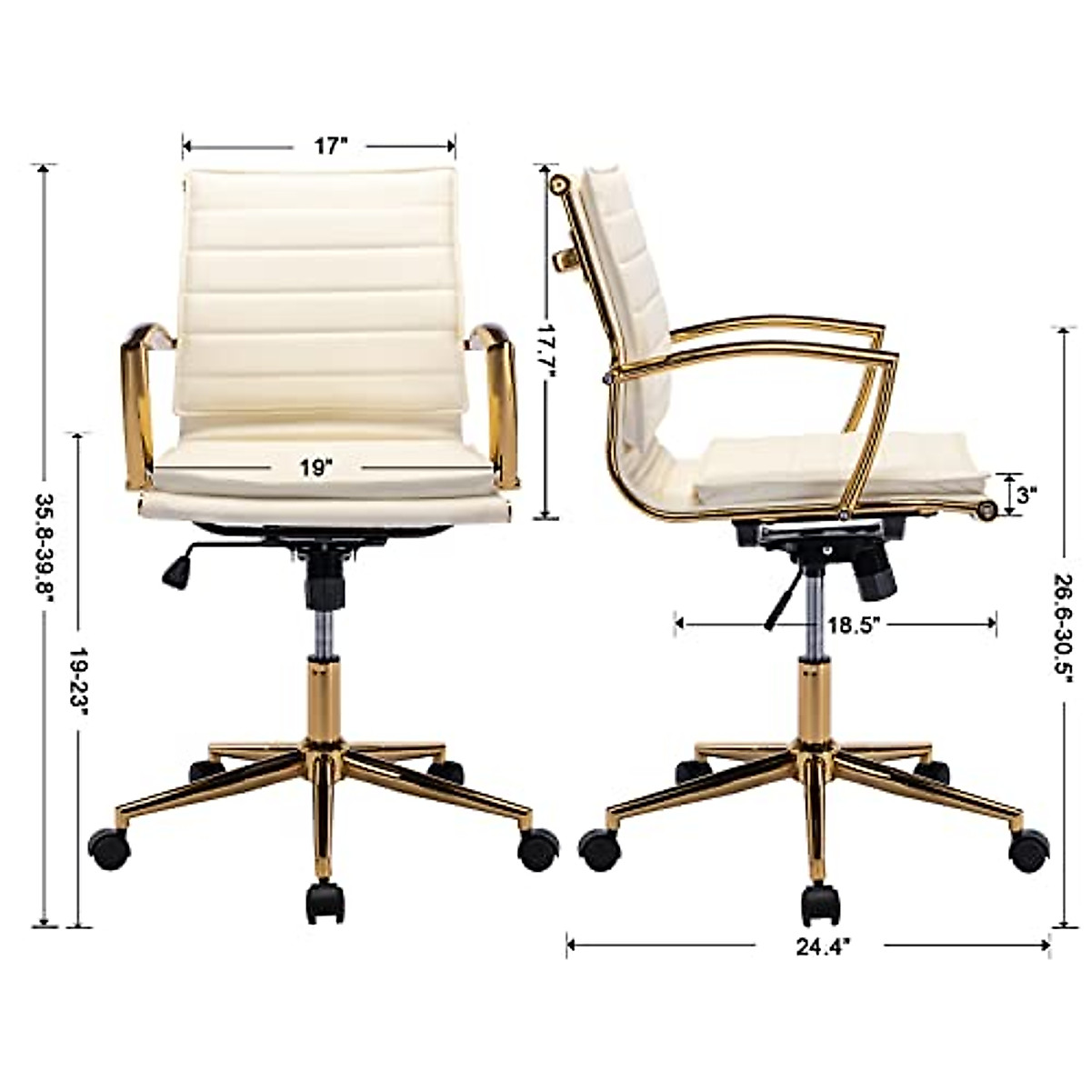 CIMOTA Leather Office Chair Comfortable Mid-Back Gold Office Desk Chair with Wheels and Arms Gold Frame Modern Ergonomic Conference Task Chair Swivel Chair for Teens Adults, PU Beige