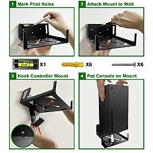 Wall Mount for Xbox Series X (Mount The Console & Accessories on Wall Near or Behind TV with Power Button Front/Left/Right), Wall Shelf Bracket Kit for XSX System