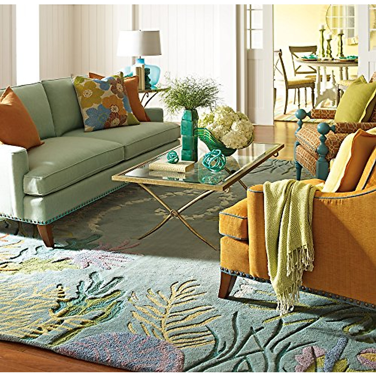 Company C to-Bay-Go Area Rug Wool 1' x 1' Sample Aqua Multi