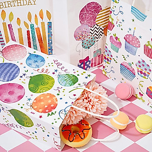 AnyDesign 12Pcs Birthday Gift Bag with Handle Colorful Happy Birthday Paper Favor Bags Watercolor Candle Balloon Cupcake Print Party Bags for Baby Shower Girls Boys Candy Cookie, 5.9 x 8.3 x 3.1 In