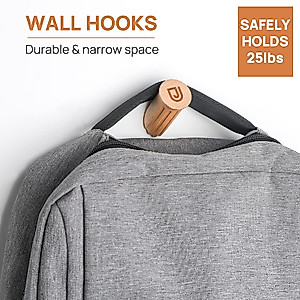 jansky Wood Wall Hooks, Pack of 5, Modern Coat Hooks Wall Mounted, Decorative Hooks for Hanging Clothes, Towel, Hangers, Robe, Scarf, Hat, Bag (Beech Wood)