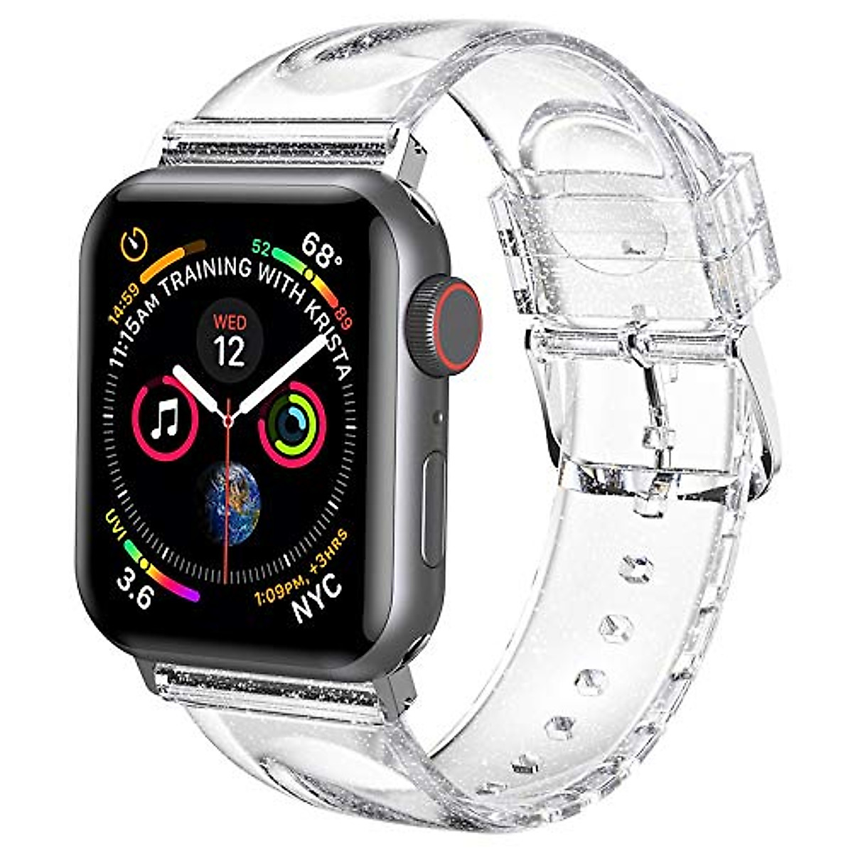 iiteeology Compatible with Apple Watch Band 38mm 40mm 41mm, Women Glitter Soft Silicone Sports iWatch Band Strap for Apple Watch Series 8/7/6/SE/5/4/3/2/1 - Clear/Silver