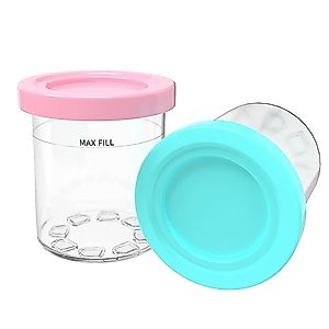 Aooba Extras Containers 16oz, Replacement for Ninja Creami Pints And Lids, Compatible with NC299AMZ NC301 NC300 Series, BPA Free & Dishwasher Safe Leak Proof (Pink/Blue)
