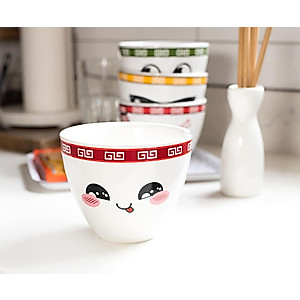 Toynk Bowl Bop Tso Hungry Japanese Ceramic Dinnerware Set | Includes 16-Ounce Ramen Noodle Bowl and Wooden Chopsticks | Asian Food Dish Set For Home & Kitchen | Kawaii Anime Gifts, Snack Collectible