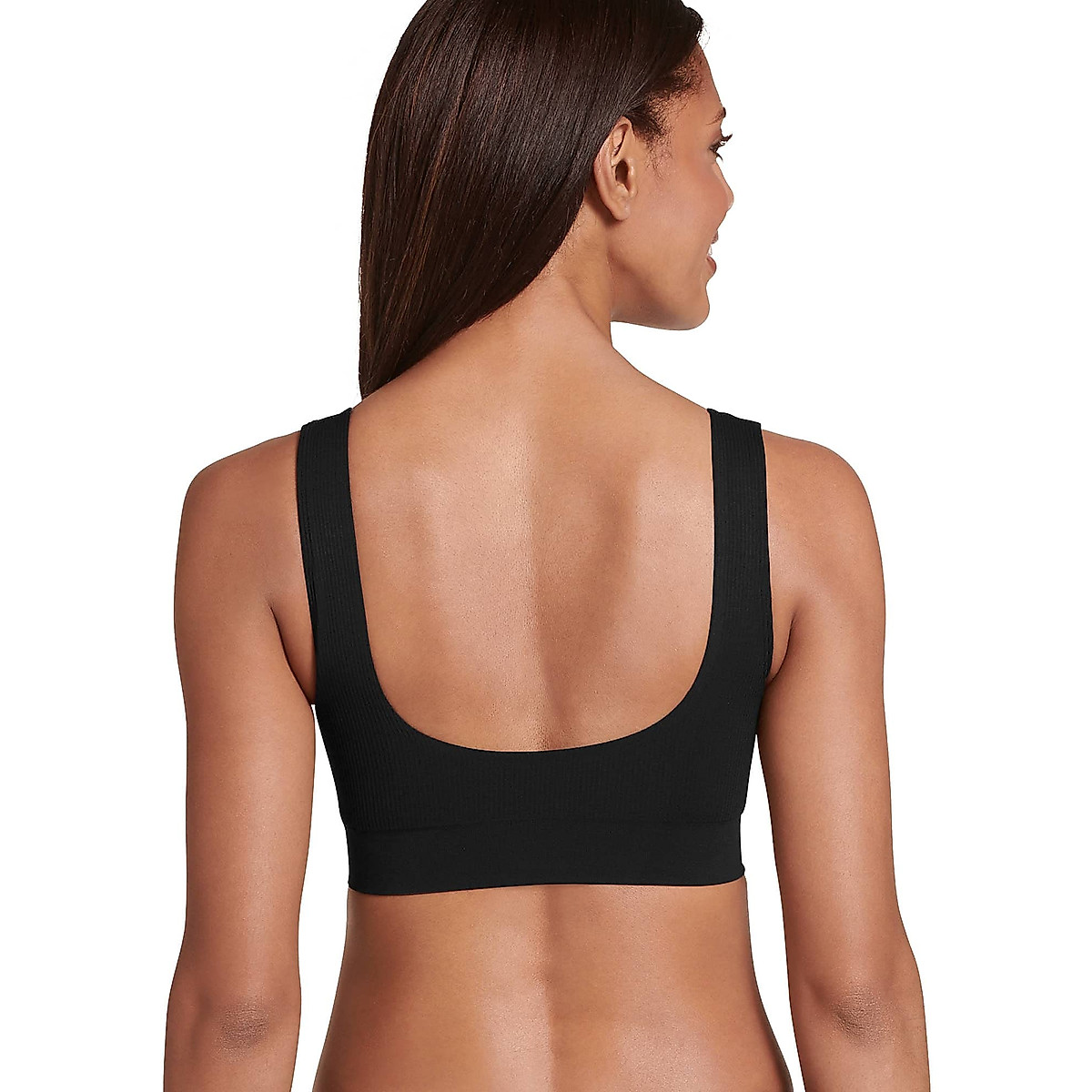 Jockey Women's Bra EcoSeamfree Rib Scoop Bralette, Black, 2XL