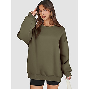 ATHMILE Oversized Sweatshirt for Women Crewneck Fleece Long Sleeve Pullover Hoodies Tops Fall Fashion Outfits 2025 Clothes-L Armygreen