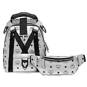 MCM Women's Berlin Silver Metallic Coated Canvas Mini Backpack MUK9SJV23SB001
