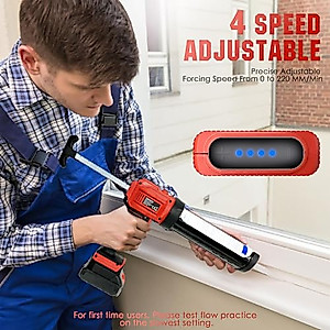 Cordless Caulk Gun, 21V Electric Caulking Gun Battery Powered with 2 Batteries & Charger & LED Light, 4 Adjustable Speeds Dripless Adhesive Caulk Gun Kit, 10oz/300ml Caulking Tool for Filling, Sealing