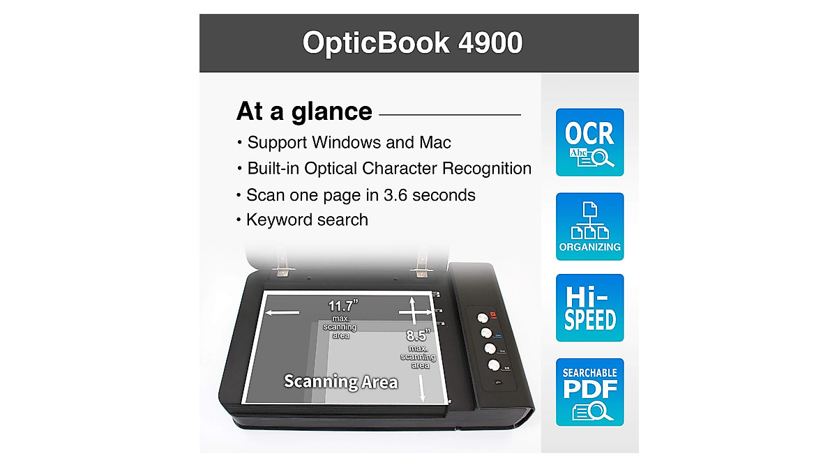 Plustek OpticBook 4900 Scanner - Organize & Archive Documents