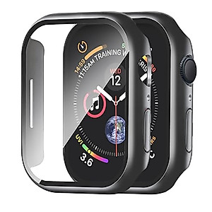 Smiling 2 pack Case Built in Tempered Glass Screen Protector Compatible with Apple Watch Series 9 (2023)/Series 8 /Series 7 45mm, Hard PC Case with Screen Protector Overall Protective Cover-Matt Black