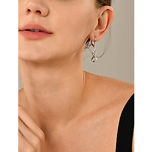 YL Dangle Drop Infinity Earrings 925 Sterling Silver Leverback Earrings 18K White Gold Jewelry for Women