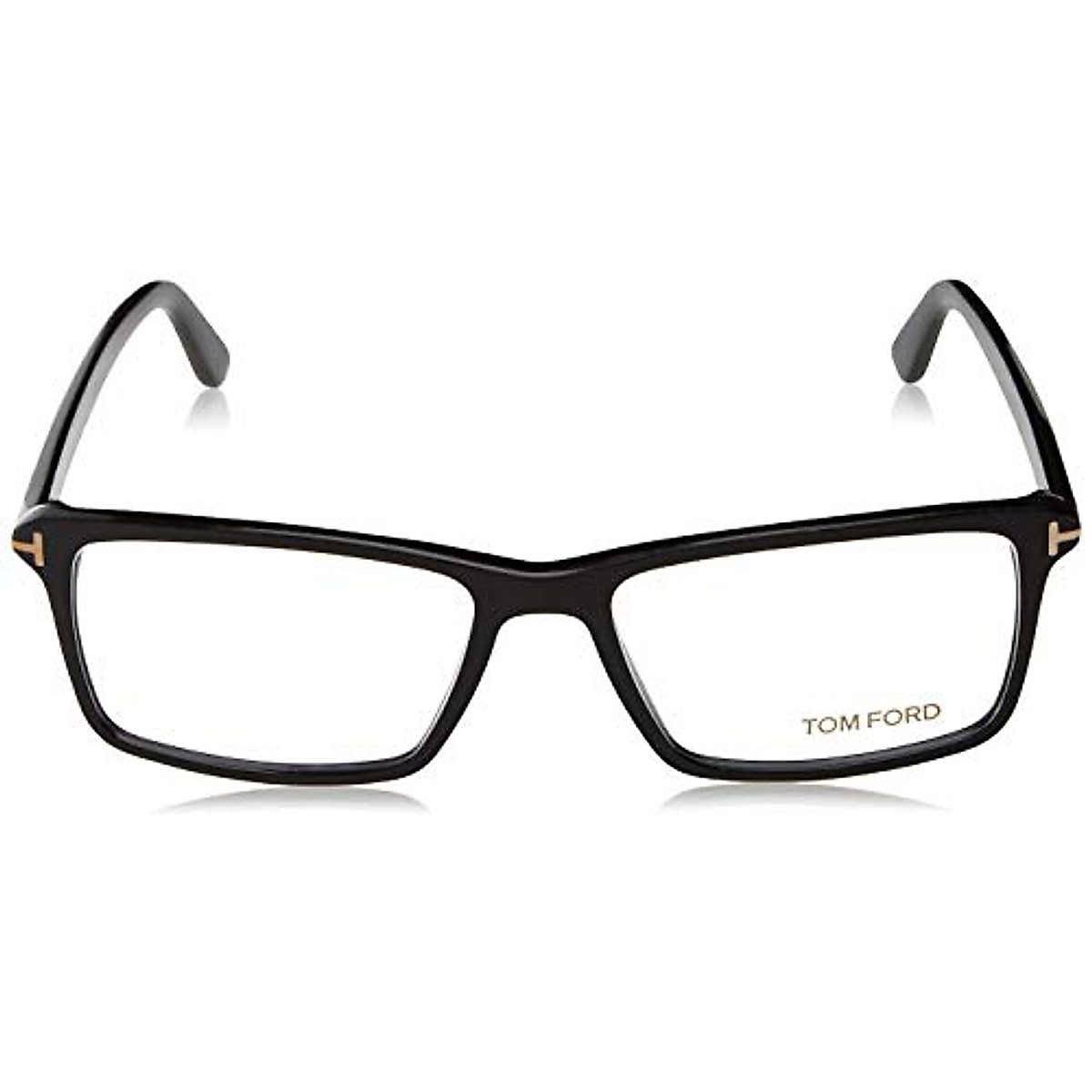 TOM FORD Men's TF 5408 001 Black Clear Rectangular Eyeglasses 56mm, Shiny Black, Shiny Rose Gold "T" Logo, 56/16/145