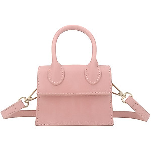 Nodeber Mini Crossbody Bag for Women Girls Synthetic Leather Flap Purse Styling Top-Handle Clutch Handbag Pink
