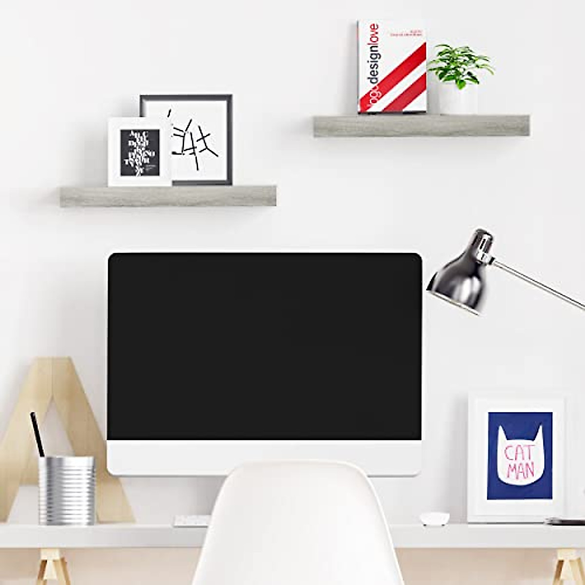 Ballucci Floating Shelves Set Extra Wide, 2-Pack 16" L Wood Wall Mounted Ledges with Invisible Brackets for Living Room, Bedroom, Bathroom, Kitchen, Nursery, 8" Deep - Gray Oak