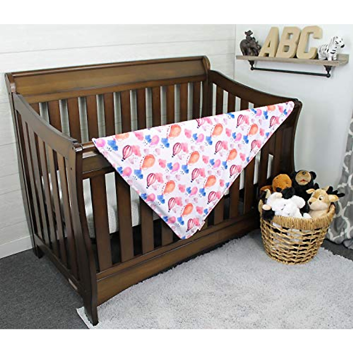 Top Tots Baby Blanket - Rain Clouds and Balloons with Pink Minky Dot