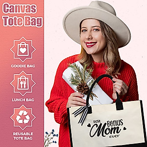 Best Bonus Mom Ever Appreciation Gifts Canvas Tote Bag Women Mother's Day Gift for Stepmom with Zipper Kitchen Reusable Grocery Bags Birthday Thank You Gift from Daughter Son Black and White