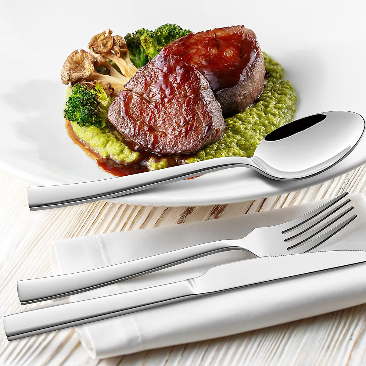 HaWare 65 Pieces Silverware Flatware Set for 12, Durable Stainless Steel Eating Utensils with Knife Fork Spoon Hostess Tableware, Modern Elegant Ergonomic Design, Dishwasher Safe