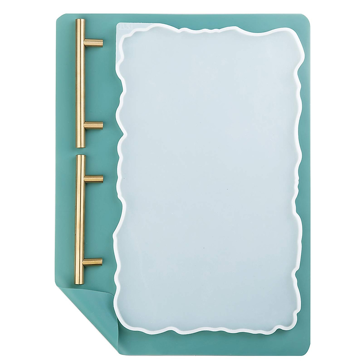 Booshow Silicone Resin Tray Mold Geode Agate XL Silicone Tray Mold & Gold Handles with A3 Extra Large Silicone Sheet for DIY Crafts, Epoxy Resin Casting Molds for Making Faux Agate Tray,Serving Board