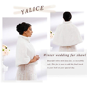 Yalice Women's Wedding Faux Fur Shawl and Wrap Bridal Fur Stole Cloak Cape Fur Scarf for Bride and Bridesmaids (White)