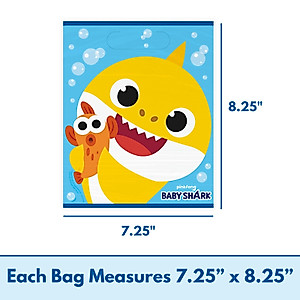 Unique Baby Shark Goodie Bags Pack - 16 Plastic Baby Shark Party Favor Bags & Sticker, Baby Shark Birthday Decorations & Supplies