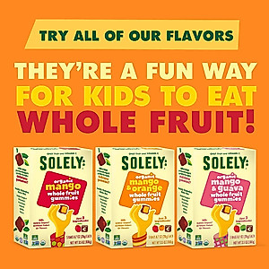 Solely Fruit Gummies Variety Pack of 4 Bundle - 1 of each flavor (Organic Mango, Mango and Orange, Mango and Guava, Mango and Passion Fruit) 13 oz total No Added Sugar Vegan Organic Whole Dried Fruit Snacks