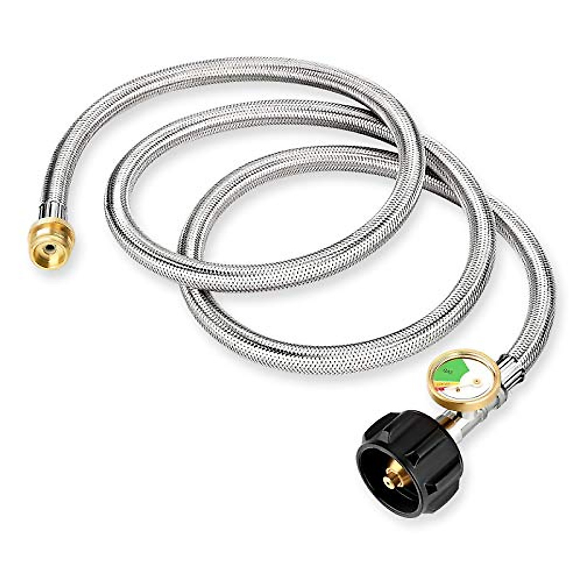 MCAMPAS 6FT Propane Hose Adapter 1lb to 20lb with Guage,1lb to 20lb Stainless Braided Propane Propane Tank Hose Adapter Converter for Coleman Stoves, Blackstone Grills, Buddy Heater, Tabletop Grill