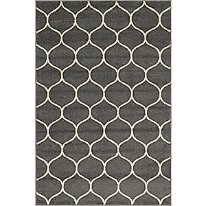 Unique Loom Trellis Frieze Collection Area Rug - Rounded (4' 1" x 6' 1", Dark Gray/ Ivory)