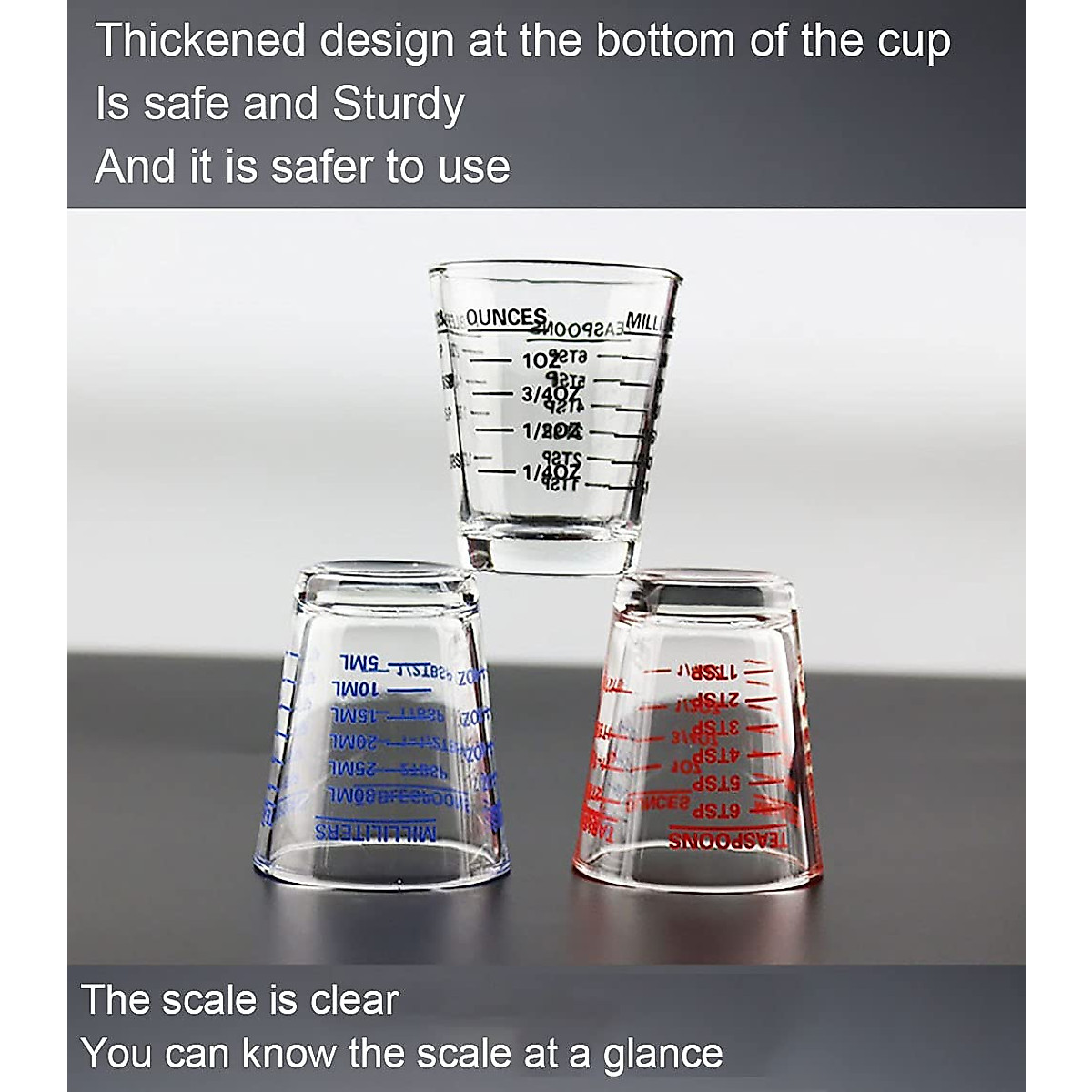 Shot Glasses Measuring cup Espresso Shot Glass Liquid Heavy Glass Wine Glass 2 Pack 26-Incremental Measurement 1oz, 6 Tsp, 2 Tbs, 30ml by TIYOORTA (2 pack red)