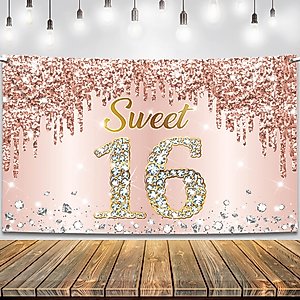 KatchOn, Sweet 16 Banner Rose Gold - Large, 72x44 Inch | Sweet 16 Party Decorations | Sweet 16 Backdrop, Sweet 16 Decorations for Girls | Sweet 16 Birthday Banner for Sweet Sixteen Party Decorations
