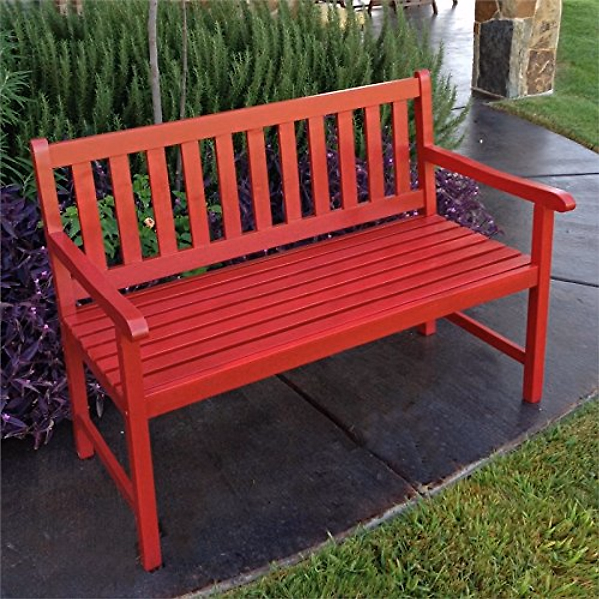 Pemberly Row Patio Garden Bench in Red