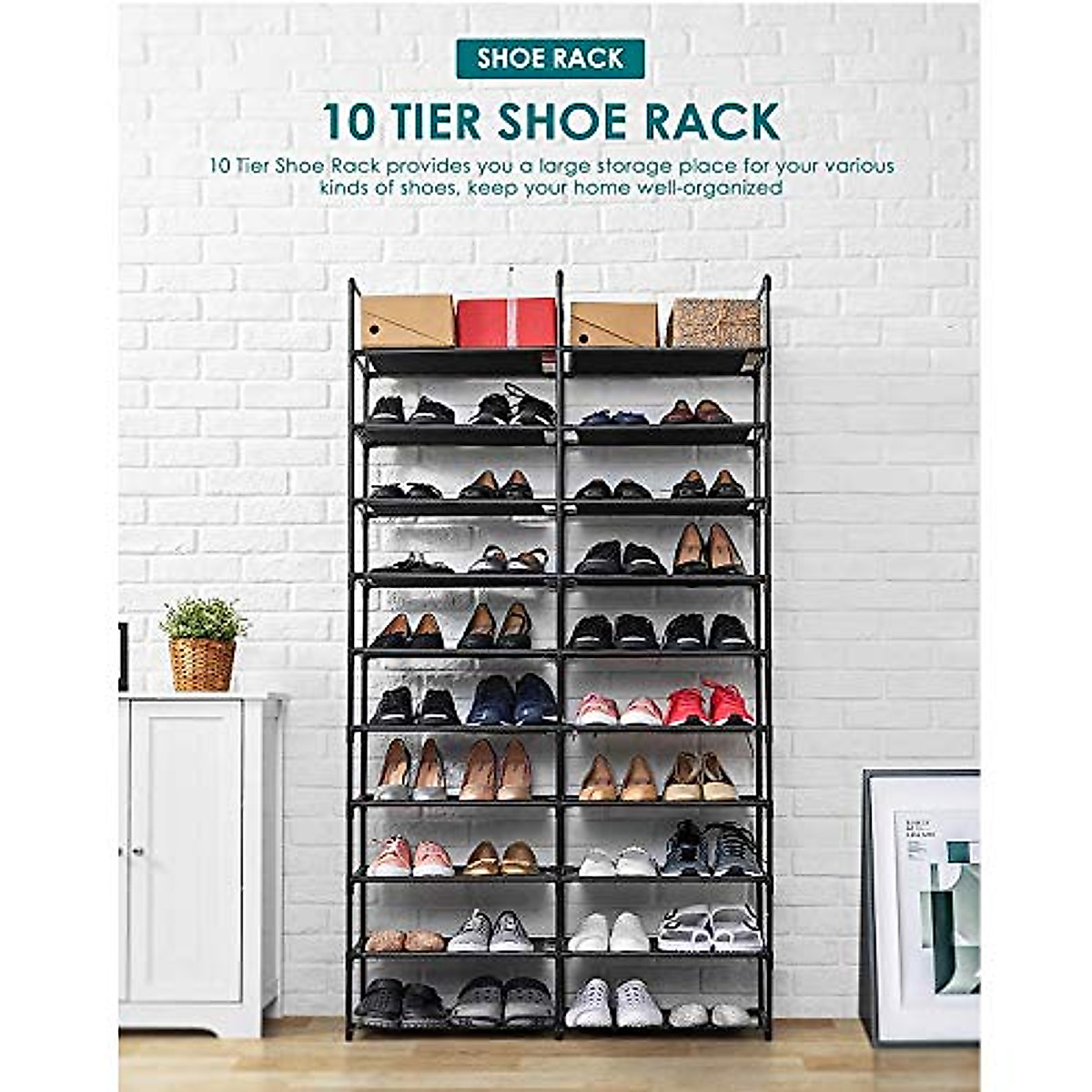 WINCANG 10-Tiers Shoe Rack- Durable and Sturdy Fabric Stackable Shoe Shelf Storage Organizer for Bedroom/ Entryway/Hallway/Closet-Space Saving Storage and Organization 20-40 pairs of shoes