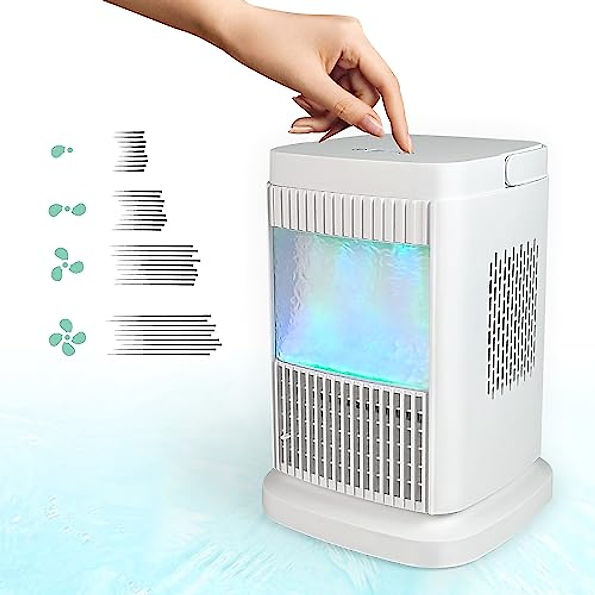 JOYENERGY Portable Fan Air Conditioner Fan, Innovative Semiconductor Refrigeration, Personal Air Cooler Fan with 4 Wind Speeds Desk Cooling Fan with Water Pattern Light for Home, Travel and Office (2)