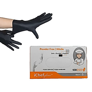 ichef glove 100 count Food Service Food Handling Nitrile Gloves Black Powder Free (Medium)
