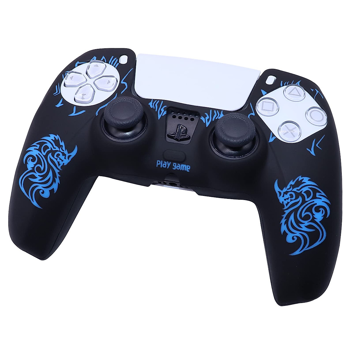 HLRAO Laser Engraved Dragon Silicone Case Skin Case (Radiation) for PS5 Controllers x 1 with Laser Dragon Thumb Grips x 2.