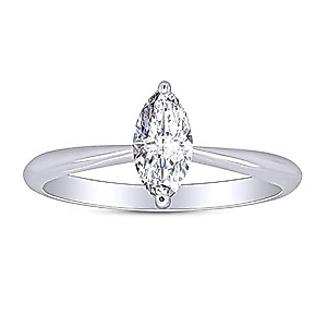 AFFY 8X4MM Marquise Shape Cubic Zirconia In 14K White Gold Over Sterling Silver Solitaire Engagement Rings (Ring Size-6)